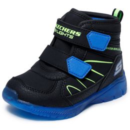Winterstiefel Skechers "ILLUMI-BRIGHTS", Jungen, Gr. 23, schwarz, blau, Lederimitat, kontrastfarbene Details, Schuhe Winterstiefel, Winterstiefel mit Blinkfunktion, Gr&ouml;&szlig;enschablone zum Download