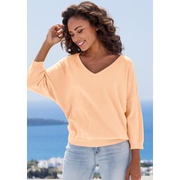 Fledermauspullover Vivance, Damen, Gr. 36/38, apricot, Strick, Obermaterial: 60% Baumwolle, 40% Polyamid, unifarben, figurumspielend h&uuml;ftlang, V-Ausschnitt, Pullover Fledermauspullover, aus weicher Feinstrickqualit&auml;t, mit V-Ausschnitt und lockerer Passform, Topseller