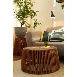 Beistelltisch Sit "T-RATTAN SIDE TABLE LARGE", beige (natur), B:45cm H:38cm, Tische, Beistelltisch, gro&szlig;er Beistelltisch aus Rattan mit Platte aus recycletem Teakholz