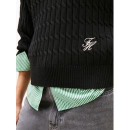 Tommy Hilfiger Damen Troyer "CO CABLE MID GG 1/2 ZIP LS SWT"schwarz, Gr. XXL, unifarben, Strick, Obermaterial: 100% Baumwolle, Pullover, mit