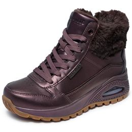 Winterboots Skechers "UNO RUGGED - GALACTIC HEIGHTS", Damen, Gr. 40, aubergine, Lederimitat, metallic, Schuhe Winterboots, Schn&uuml;rboots, Sneaker mit Keilabsatz