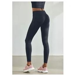 Seamless Leggings Lascana "Po Push Up", Damen, Gr. XS (32/34), N-Gr, blau (dunkelblau), Obermaterial: 91% Polyamid, 8% Elasthan, 1% Polyester, unifarben, figurbetont lang, Hosen, mit Rippstruktur und Shapingeffekt, Sporthose, Sportleggings