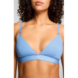Puma Damen Bralette "Puma WOMEN COTTON TRIANGLE BRALETTE 1P", Gr. XL, blau, Jersey, Obermaterial: 88% Baumwolle, 12% Elasthan, BHs, herausnehmbare