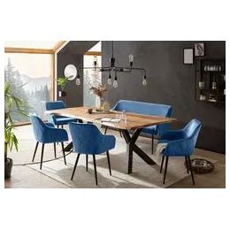 Eckbankgruppe Salesfever "Eckbankgruppe in Landhausstil", blau (blau, natur, schwarz, schwarz), B:220cm H:76,5cm T:110cm, Massivholz, Metall, Polyester, Sitzm&ouml;bel-Sets, Eckbankgruppe, R&uuml;ckenfl&auml;che mit aufw&auml;ndiger Rautensteppung