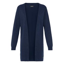 Strickjacke oxmo "Strickjacke OXAIDA LONG", Damen, Gr. M, blau (total eclipse melange), Obermaterial: 70% Viskose CV. 30% Polyamid PA., Strickjacken Strickjacke