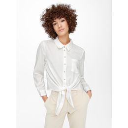 Hemdbluse Only "ONLLECEY LS KNOT SHIRT NOOS WVN", Damen, Gr. S, wei&szlig; (cloud dancer), Web, Obermaterial: 63% Polyester, 27% Viskose, 10% Nylon, gestreift, regular fit kurz, Manschette, Blusen Hemdbluse