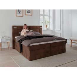 Boxbett OTTO HOME "PHILLIPA inkl. Bettkasten, wahlweise mit LED-Leuchten, Breite: 180cm", braun, B:195cm L:210cm, Holz teilmassiv, Holzwerkstoff, Spanplatte, Komplettbetten, Boxbett, inkl. Kaltschaum-Topper, in verschiedenen Farben erh&auml;ltlich