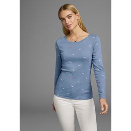 Kangaroos Damen Langarmshirt, blau, Gr. 52, bedruckt, kontrastfarbene Details, unifarben, Rippware, Obermaterial: 60% Baumwolle, 40% Polyester,