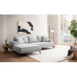 Ecksofa Home Affaire "TVINNU, L-Form, 275cm, in Cord und Leinenoptik", grau (hellgrau), B:275cm H:83cm T:173cm, Sofas, Ecksofa, wahlweise Recamiere rechts/links, schwarze F&uuml;&szlig;e, bequemer Sitzkomfort