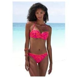 B&uuml;gel-Bandeau-Bikini Venice Beach "Kensi", Damen, Gr. 36, Cup D, bunt (orange, pink bedruckt), Xtra Life LYCRA, bedruckt, kontrastfarbene Details, Bikini-Sets, mit kontrasfarbener H&auml;kelkante