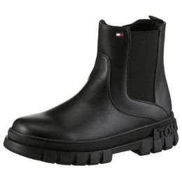 Chelseaboots Tommy Hilfiger, M&auml;dchen, Gr. 33, schwarz, Lederimitat, Polyester, Schuhe Chelseaboots, Chunky Boots mit Innenrei&szlig;verschluss