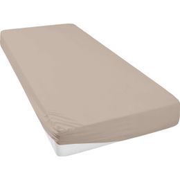 Spannbettlaken OTTO HOME "SOUCY aus Baumwolle mit Elasthan, 160 g/m&sup2;", grau (taupe), 1 Stk., Jersey-Elasthan, 140-160x200-220 30cm, Jersey-Elasthan, Obermaterial: 97% Baumwolle, 3% Elasthan, Bettlaken, Spannbettlaken, Premium Bettlaken f&uuml;r Matratzen bis 30 cm H&ouml;he, optimale Passform