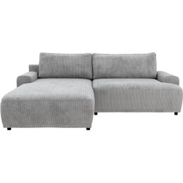 Ecksofa Trendmanufaktur "Fordon, Schlafsofa mit Bettkasten, Couch in L-Form, Breite 250 cm", blau (betongrau), B:250cm H:82cm T:167cm, 92% Polyester, 8% Polyamide, Sofas, Ecksofa, in Cordstoff HYPER, betongrau, Recamiere links