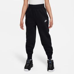 Jogginghose Nike Sportswear "CLUB FLEECE BIG KIDS' (GIRLS') HIGH-WAISTED FITTED PANTS", M&auml;dchen, Gr. M (140/146), N-Gr, schwarz-wei&szlig; (schwarz, schwarz, wei&szlig;), Obermaterial: 80% Baumwolle, 20% Polyester, Hosen Jogginghose