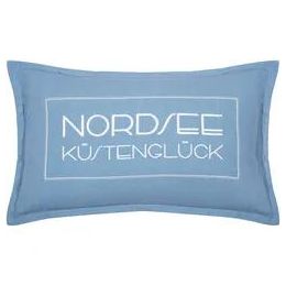 Dekokissen Pad "COAST", blau (blaugrau), B:50cm L:30cm, Baumwolle, Dekokissen_Sitzkissen_Kissenh&uuml;llen, Made in Europe, Kissenh&uuml;lle ohne F&uuml;llung, maritim, Schriftzug, 1 St&uuml;ck