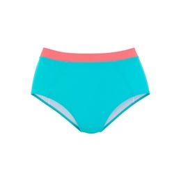 active by Lascana Highwaist-Bikini-Hose LASCANA ACTIVE "Janni", Damen, Gr. 38, N-Gr, blau (t&uuml;rkis), Recycling-Polyamid, kontrastfarbene Details, unifarben, Badehosen Highwaist-Bikini-Hose, mit kontrastfarbigen B&uuml;ndchen