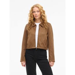 Lederimitatjacke Vila "VIMOODY L/S FAKE SUEDE JACKET - NOOS", Damen, Gr. 36, toasted coconut, Web, Obermaterial: 92% Polyester, 8% Elasthan, unifarben, regular fit taillenbedeckt, Jacken Lederimitatjacke