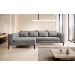 Ecksofa Home Affaire "Cross, mit softem Sitz, L-Form, wendbare Zierkissen, Breite 284 cm", grau (granit grau), B:284cm H:82cm T:172cm, 88% PES; 12% Nylon, Sofas, Ecksofa, Couch mit vielen Kissen, stylische Kreuznaht, elegante Metallf&uuml;&szlig;e