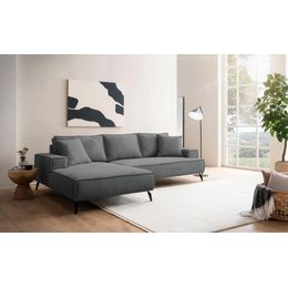 Ecksofa Home Affaire "TVINNU, L-Form, 275cm, in Cord und Leinenoptik", grau (dunkelgrau), B:275cm H:83cm T:173cm, Sofas, Ecksofa, wahlweise Recamiere rechts/links, schwarze F&uuml;&szlig;e, bequemer Sitzkomfort