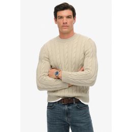 Strickpullover Superdry "JACOB CABLE JUMPER", Herren, Gr. M, ecru, Strick, Obermaterial: 70% Polyacryl, 30% Wolle, unifarben, regular fit h&uuml;ftlang, Rundhals, Rippb&uuml;ndchen, Pullover Strickpullover
