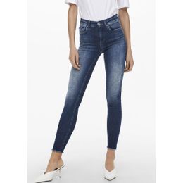 Skinny-fit-Jeans Only "ONLBLUSH LIFE MID SK ANK RAW", Damen, Gr. M (38), L&auml;nge 30, blau (dunkelblau denim), Denim/Jeans, Obermaterial: 92% Baumwolle, 6% Elastomultiester, 2% Elasthan, Abriebeffekte, skinny fit, Jeans Skinny-fit-Jeans
