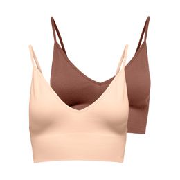 Bustier Only "ONLVICKY &ndash; BH-Tops mit geripptem Detail im 2er-Pack", Damen, Gr. XS, N-Gr, braun (peach taffy pack:peach taffy, cognac), Jersey, Obermaterial: 90% Polyamid, 10% Elasthan, unifarben, Basic, BHs Bustier, figurbetont, modisch, Materialmix, Jersey, Spaghettitr&auml;ger