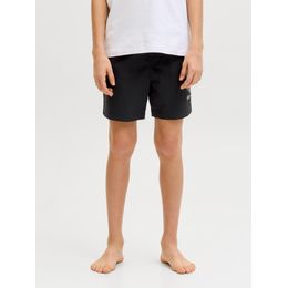 Jack & Jones Badeshorts JACK & JONES JUNIOR "JPSTMAUI WAVE LOGO SWIM SHORTS SN JNR", Kinder, Gr. 140, N-Gr, schwarz, Web, Polyester, unifarben, Badehosen Badeshorts