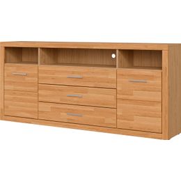 Sideboard OTTO HOME "Ribe,180cm breit, Fronten Massivholz,7 F&auml;cher", braun (eiche teilmassiv), B:180cm H:80cm T:35cm, Holz teilmassiv, Sideboards, Sideboard, Holz massiv, Holzwerkstoff, Metall Griffe,2T&uuml;ren,3Schubladen