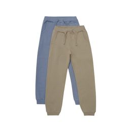 Jogginghose Minymo "Jogginghose MIPants 2 Pack", Jungen, Gr. 122, N-Gr, braun (timber wolf), Obermaterial: 95% Baumwolle CO. 5% Elasthan EL., Hosen Jogginghose