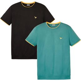 T-Shirt bonprix "T-Shirt (2er Pack)", Herren, Gr. 60/62 (XXL), schwarz (schwarz, graugr&uuml;n), Jersey, Obermaterial: 100% Baumwolle, kontrastfarbene Details, mehrfarbig, unifarben, regular fit h&uuml;ftbedeckend, Rundhals, Shirts T-Shirt, regular fit Passform, Kurzarm, aus Baumwolle, Lagen-Look