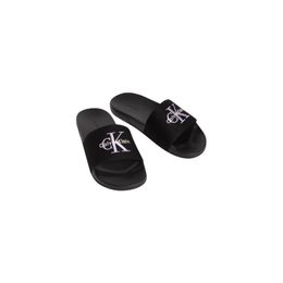 Pantolette Calvin Klein "ESS SLIDE CV WN", Damen, Gr. 39, schwarz, Textil, Basic, Schuhe Pantolette, Sommerschuh, Poolslides, Pantolette, Strandschuh mit Logoschriftzug