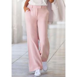 Anzughose Lascana, Damen, Gr. 42, N-Gr, ros&eacute;, Web, Obermaterial: 65% Polyester, 28% Viskose, 7% Elasthan, unifarben, figurumspielend lang, Hosen Anzughose, mit verstellbarem Bund, individuell regulierbar, Topseller