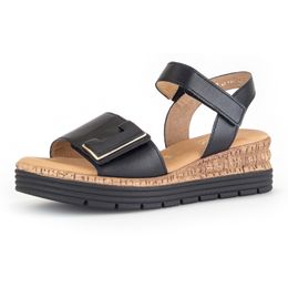 Gabor Damen Keilsandalette "GENUA", Gr. 42, schwarz, Kalbsleder, unifarben, Schuhe, Keilabsatz, Sommerschuh, Sandale mit Klettverschl&uuml;ssen, Weite G
