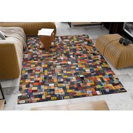 Lederteppich OCI DIE TEPPICHMARKE "Labelstar" Gr. 6, bunt, B:200cm H:10mm L:300cm, Leder, Teppiche, Lederteppich, echtes Leder, UNIKAT, handgen&auml;ht, Patchwork aus Leder Jeanslabel