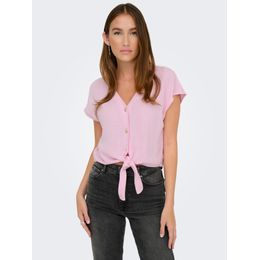 Kurzarmbluse Only "ONLSIESTA SS KNOT LIN BL SHIRT PNT NOOS", Damen, Gr. L, pirouette, Web, Obermaterial: 80% Viskose, 20% Leinen, unifarben, regular fit kurz, V-Ausschnitt, Blusen Kurzarmbluse, Viskosemischung, regular fit
