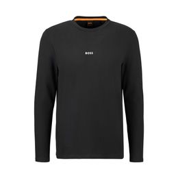 Langarmshirt BOSS Orange "TChark", Herren, Gr. M, schwarz, Web, Obermaterial: 96% Baumwolle, 4% Elasthan, unifarben, regular fit normal, Rundhals, abgesteppte Kante, Shirts Langarmshirt, Rundhalsausschnitt, Regular Fit, mit BOSS-Logo