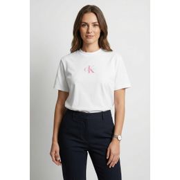 Kurzarmshirt Calvin Klein Jeans "SS 20s CLASSIC LOGO TEE", Damen, Gr. XL (44), hellwei&szlig;, Single Jersey, Obermaterial: 100% Baumwolle, regular fit normal, Rundhals, eingesetzt abgesteppte Kante, Shirts Kurzarmshirt, Mit Glitzer-Logo