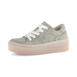 Plateausneaker Gabor, Damen, Gr. 39, gr&uuml;n (hellkhaki), Veloursleder, unifarben, Schuhe Plateausneaker, Schn&uuml;rschuh, Halbschuh, Freizeitschuh mit Ziern&auml;hten