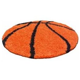 Kinderteppich Ayyildiz TEPPICHE "Fun 6002" Gr. 9, orange, H:30mm &Oslash;:100cm, Kunstfaser, Teppiche, Kinderteppich, Motiv Basketball, Kinder- und Jugendzimmer