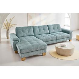 Ecksofa DIE PLANBAR "PP-LA19101 L-Form, Breite 316 cm", aqua, B:316cm H:86cm T:177cm, 88% Polyester;12% Polyamid, Sofas, Ecksofa, wahlweise mit Bettfunktion und verstellbaren Kopfst&uuml;tzen, in Cord
