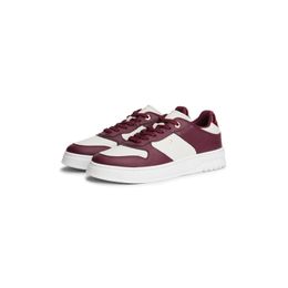 Plateausneaker Tommy Hilfiger "TH SPORTY CUPSOLE LEATHER", Damen, Gr. 36, wei&szlig;, dunkelrot, Leder, kontrastfarbene Details, Schuhe Plateausneaker, Freizeitschuh, Halbschuh, Schn&uuml;rschuh mit seitlichem Logo