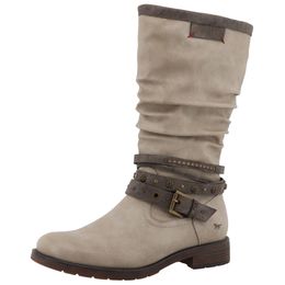 Winterstiefel Mustang Shoes "Elfi", Damen, Gr. 41, Normalschaft, beige, Lederimitat, used, Schuhe Winterstiefel, Stiefel mit Zierriemchen und Blockabsatz