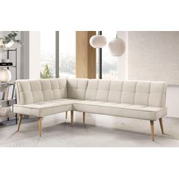 Eckbank exxpo - SOFA FASHION "Latte", beige, B:234cm H:95cm T:156cm, 94% PES, 6% NY, Sitzb&auml;nke, Eckbank, moderne Sitz- und R&uuml;ckensteppung, bequem und elegant, hoher Holzfu&szlig;