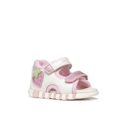 Lauflernschuh Geox "B SANDAL IUPIDOO GIR", M&auml;dchen, Gr. 21, wei&szlig;, pink, Lederimitat, Textil, Schuhe Lauflernschuh, Babyschuh mit Aufn&auml;her, Gr&ouml;&szlig;enschablone zum Download