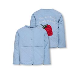 Steppjacke KIDS Only "KMGROSALINA QUILTED JACKET OTW NOOS", Jungen, Gr. 104, soft chambray print:strawberry, Web, Obermaterial: 100% Nylon, unifarben, normal normal, Rundhals, eingefasste Kante, Jacken Steppjacke