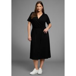 Midikleid LAURA SCOTT CURVE, Damen, Gr. 50, N-Gr, schwarz, Jersey, Obermaterial: 94% Viskose, 6% Elasthan, unifarben, Basic, A-Linie Midi, V-Ausschnitt, abgesteppt, Kleider Midikleid, mit betonter Taille - GROSSE GR&Ouml;SSE