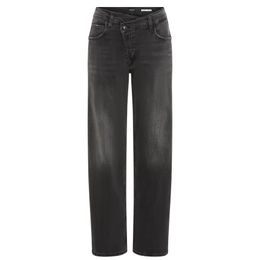 Weite Jeans Replay "ZELMAA", Damen, Gr. 26, L&auml;nge 32, schwarz delav&egrave;, Denim/Jeans, Obermaterial: 99% Baumwolle, 1% Elasthan, weit lang, Jeans Weite Jeans, mit asymmetrischem Verschluss