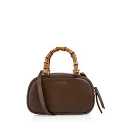 Henkeltasche Marc Cain "Collections Leo's Oasis", Damen, Gr. B/H/T: 23cm x 13cm x 8cm, schwarz wood, Leder, unifarben, Taschen Henkeltasche, Damen Handtasche, Abendtasche mit Holz-Tragegriff