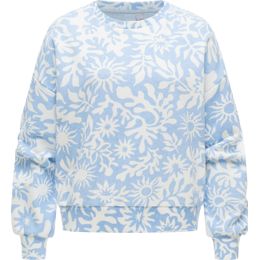 Rundhalspullover Ragwear "Sweater Wuss Print", Damen, Gr. XL, blau (arctic blau), Obermaterial: 70% Baumwolle CO. 30% Polyester PES., Rundhals, &Auml;rmel ohne &Auml;rmelschlitz Rippb&uuml;ndchen, Pullover Rundhalspullover