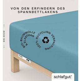 Spannbettlaken Schlafgut "PURE BOXSPRING Bio-Baumwolle mit Elasthan, 170 g/m&sup2;, Bettlaken", blau (petrol mid), 1 Stk., Jersey-Elasthan, 140-160x200-220 40cm, Jersey-Elasthan, Obermaterial: 95% Baumwolle, 5% Elasthan, Bettlaken, Spannbettlaken, PREMIUM Boxspringbett Laken bis 40 cm H&ouml;he, dehnbar blickdicht, straff